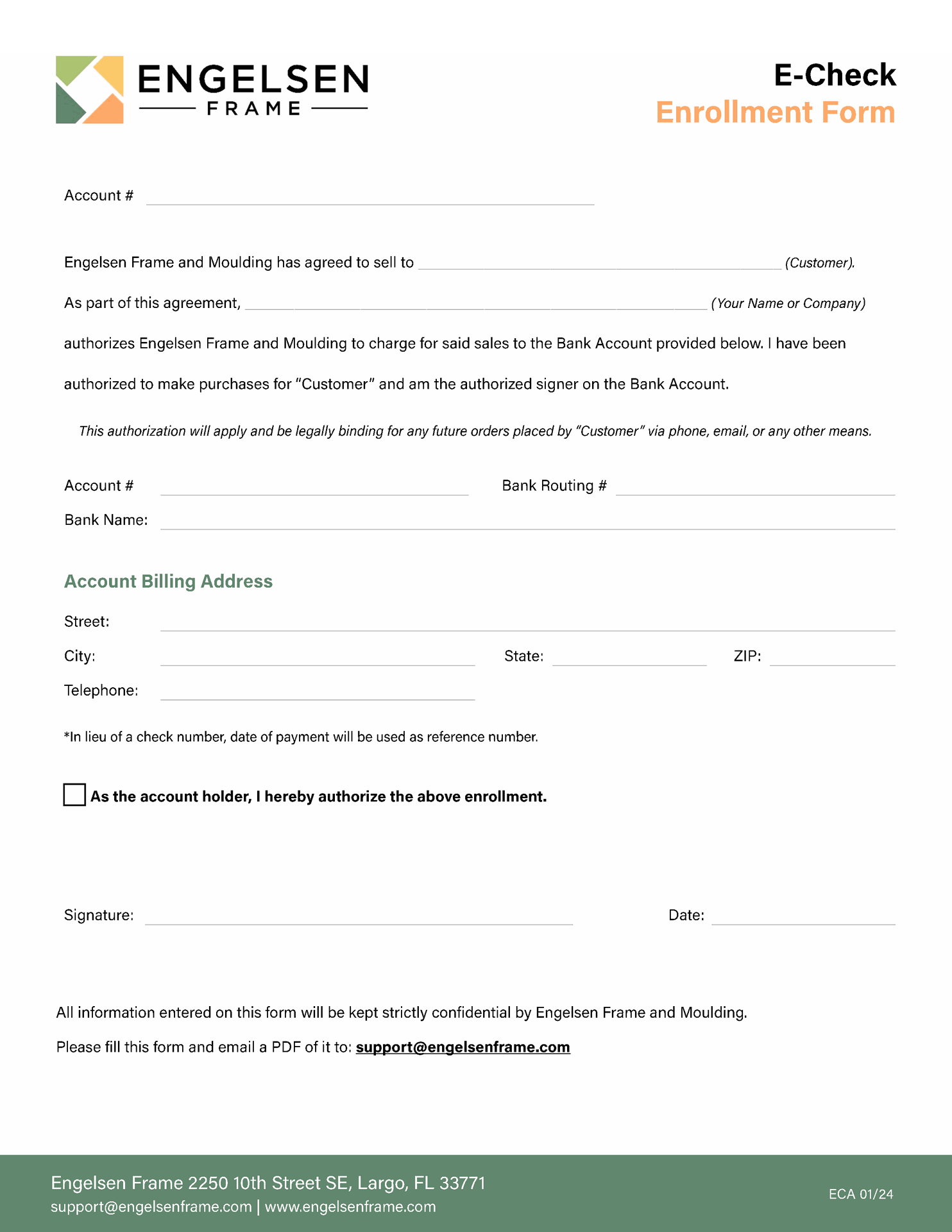 New Customer Forms | Engelsen Frame Website